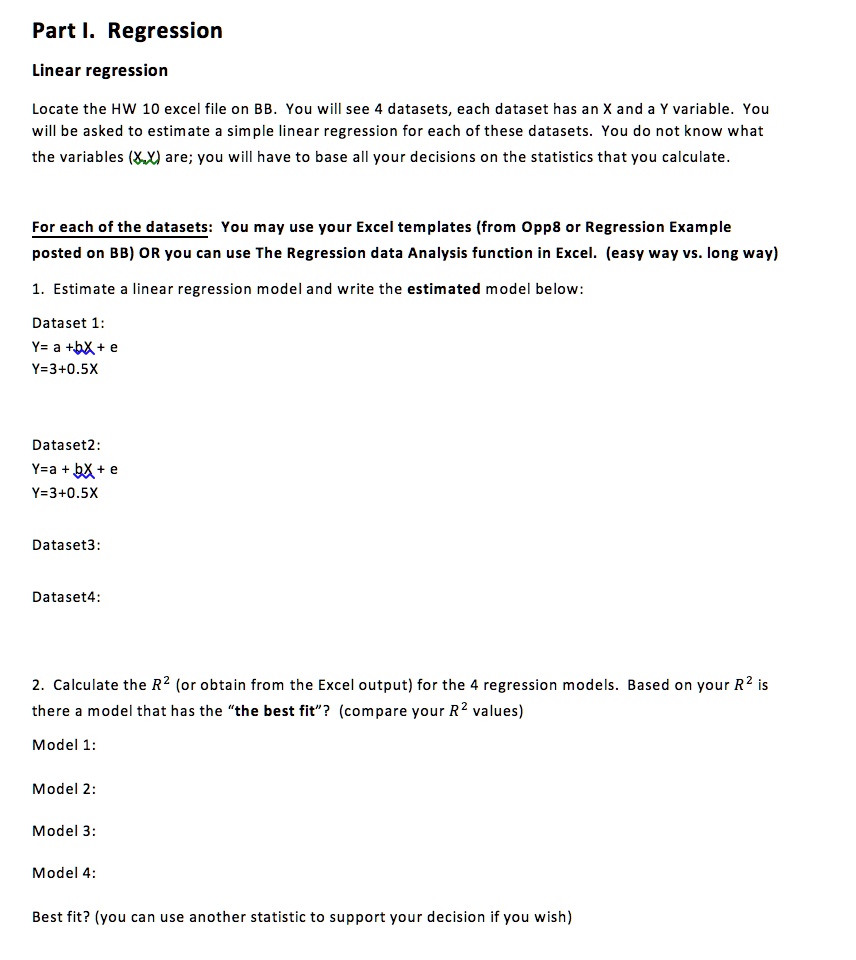 Solved Part I Regression Linear Regression Locate The Hw 10 Excel 3673