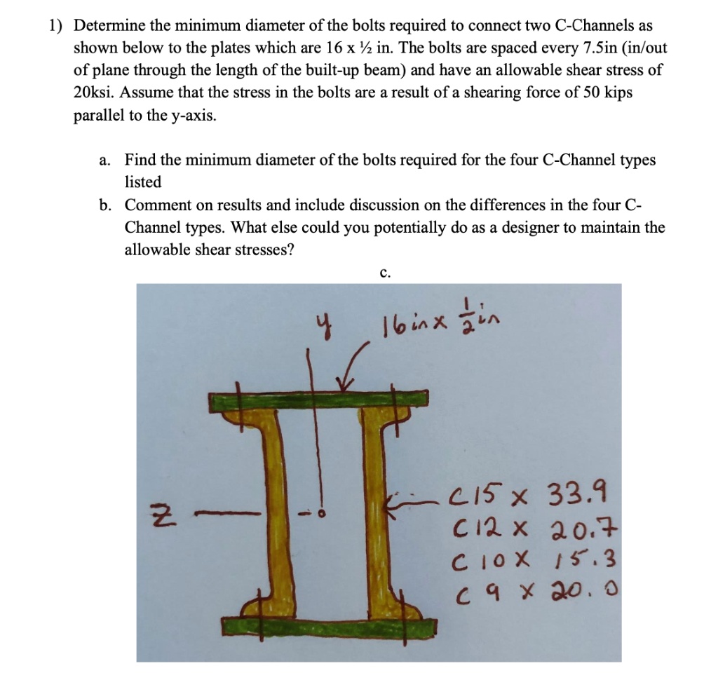 1) Determine the minimum diameter of the bolts required to connect two ...