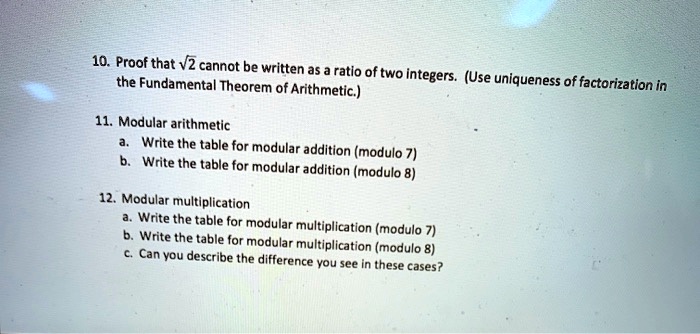 SOLVED: 10. Proof that Vz cannot be written as a ratio of two integers ...