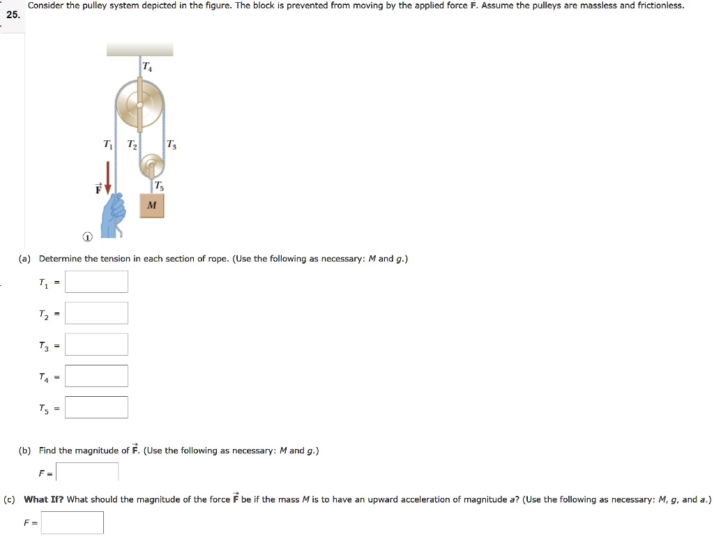 25. Consider the pulley system depicted in the figure. The block is ...