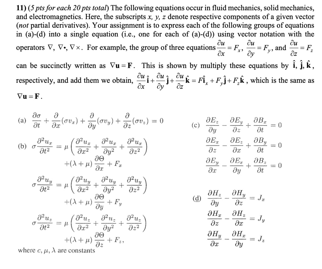 11 5 pts for each 20 pts total the following equations occur in fluid ...