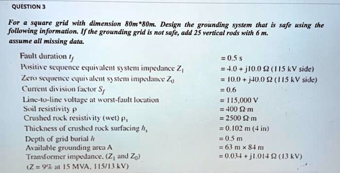 SOLVED: QUESTION 3 For a square grid with dimensions 80m*80m, design ...