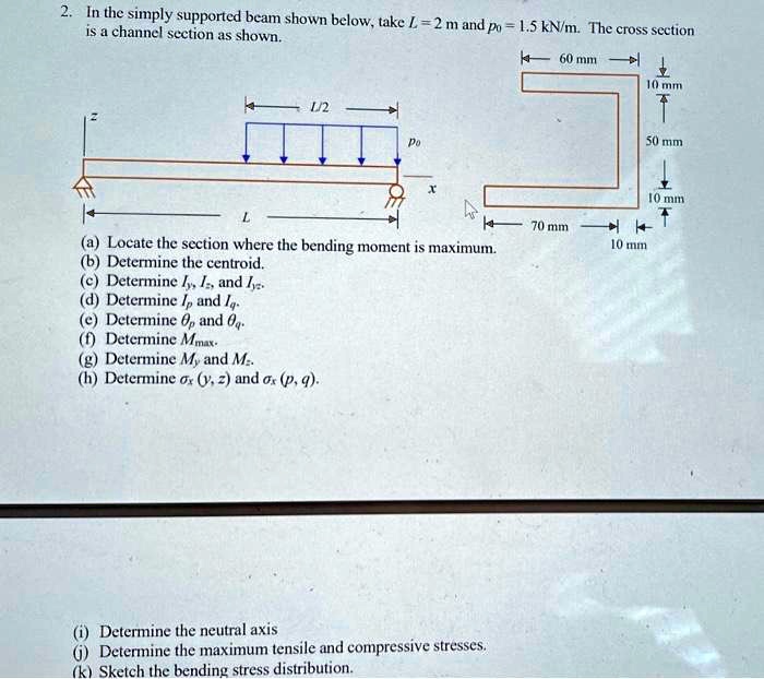 SOLVED: In the simply supported beam shown below, take L = 2 m. It is a channel section as shown ...