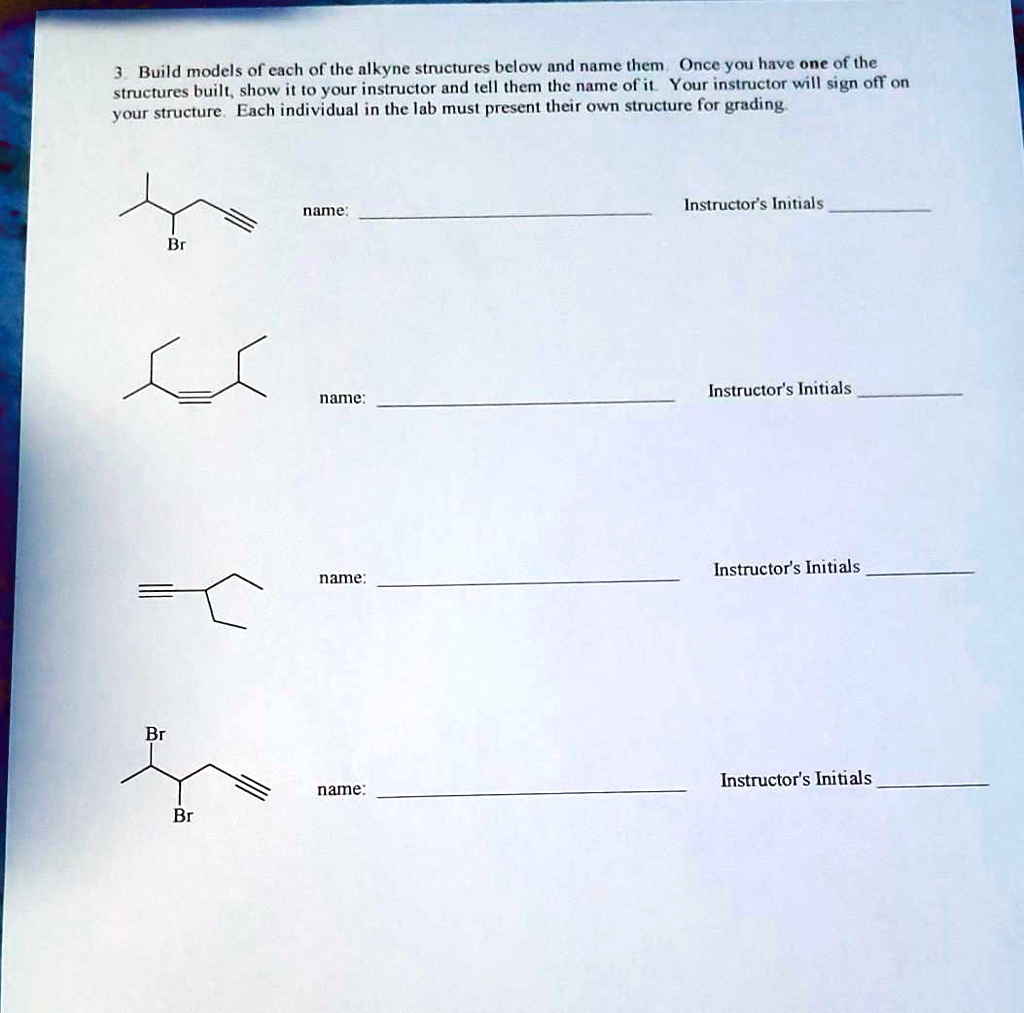 SOLVED:Build models ol cach of the alkyne structures below and name ...