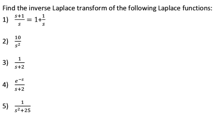 SOLVED: Find the inverse Laplace transform of the following Laplace ... SOLVED: Find the inverse Laplace transform of the following Laplace ...
