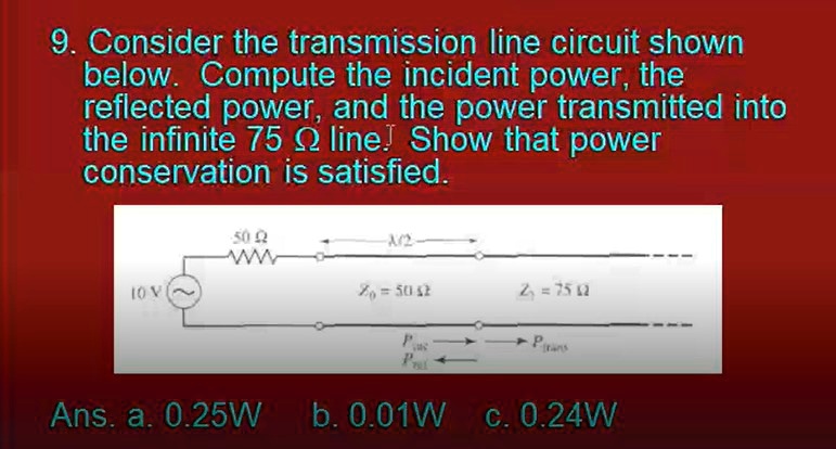9. Consider the transmission line circuit shown below. Compute the ...