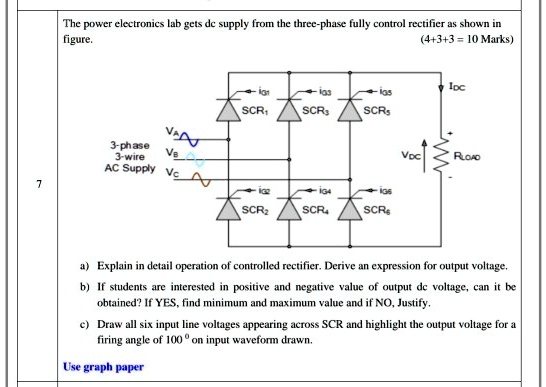 SOLVED: The power electronics lab gets its supply from the three-phase fully controlled ...