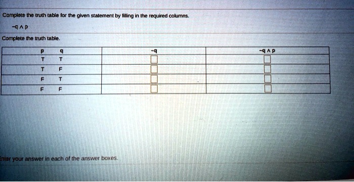 SOLVED: Crtelete te truth table Ior the given stalement by flling 4AP ...