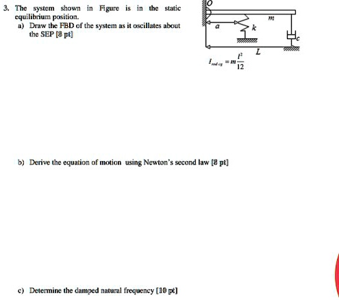 SOLVED: The system shown in Figure 3 is in the static equilibrium position. a) Draw the free ...