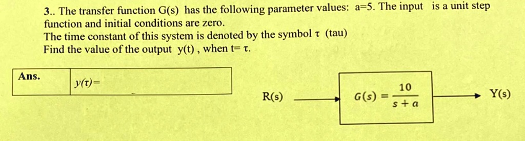 Solved 3 The Transfer Function G S Has The Following Parameter Values A 5 The Input Is A