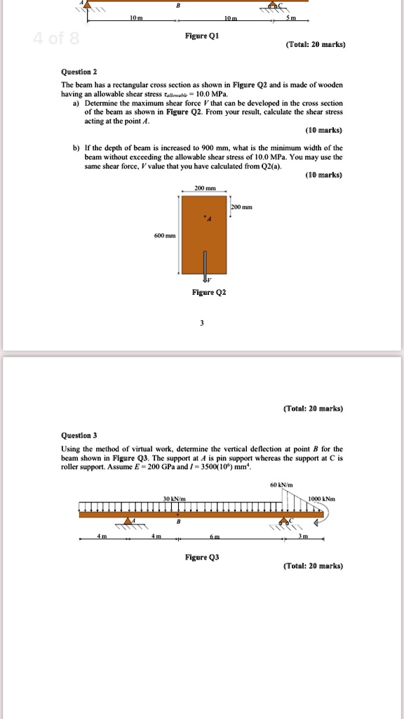 SOLVED: 10 m 10 m Figure Q1 (Total: 20 marks) Question 2: The beam has a rectangular cross ...