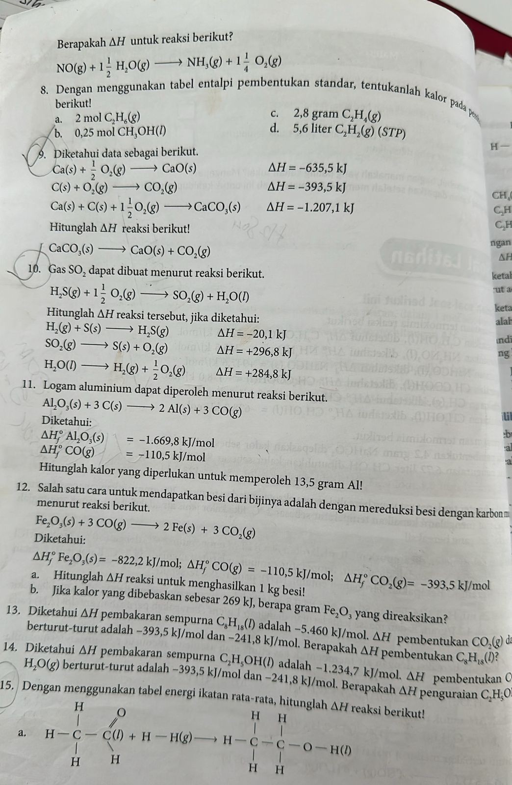 Berapakah Δ H untuk reaksi berikut? NO(g)+1 (1)/(2)H2O(g) NH3( g)+1 (1 ...