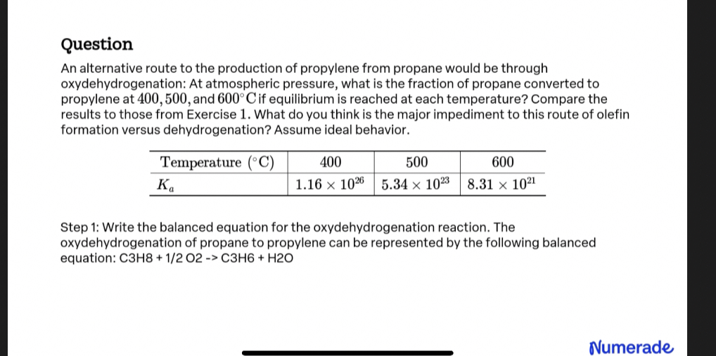 SOLVED: Question An alternative route to the production of propylene ...