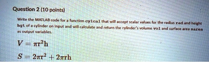 Solved Matlab Code Question 2 10 Points Write The Matlab Code For A
