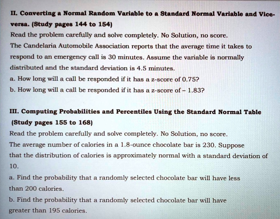 Solved Ii Converting And Normal Random Varlable To A Standard Normal Variable And Vice Versa