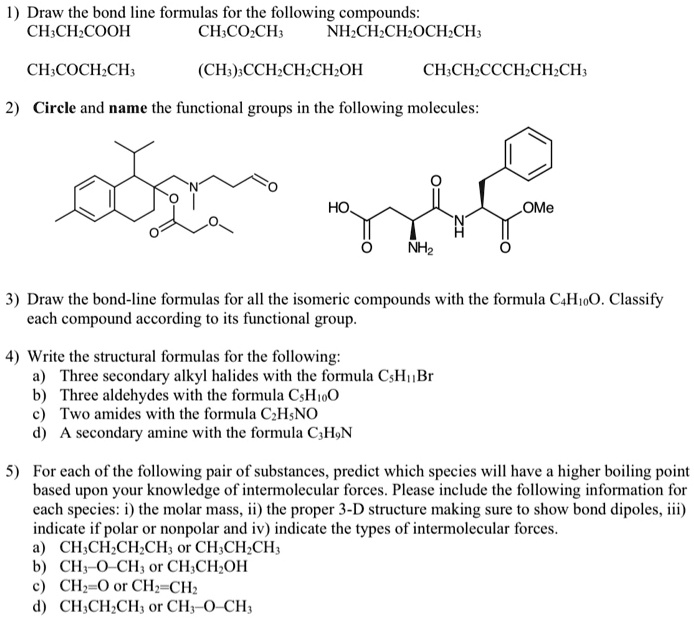 SOLVED: Draw the bond-line formulas for the following compounds: CH3CHCOOH, CH3COCH3 ...