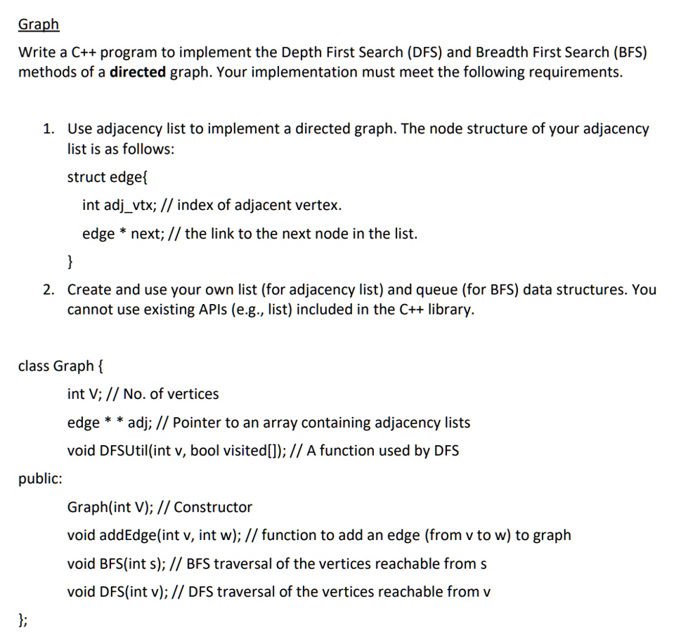 Solved Write A C Program To Implement The Depth First Search Dfs And Breadth First Search 2145
