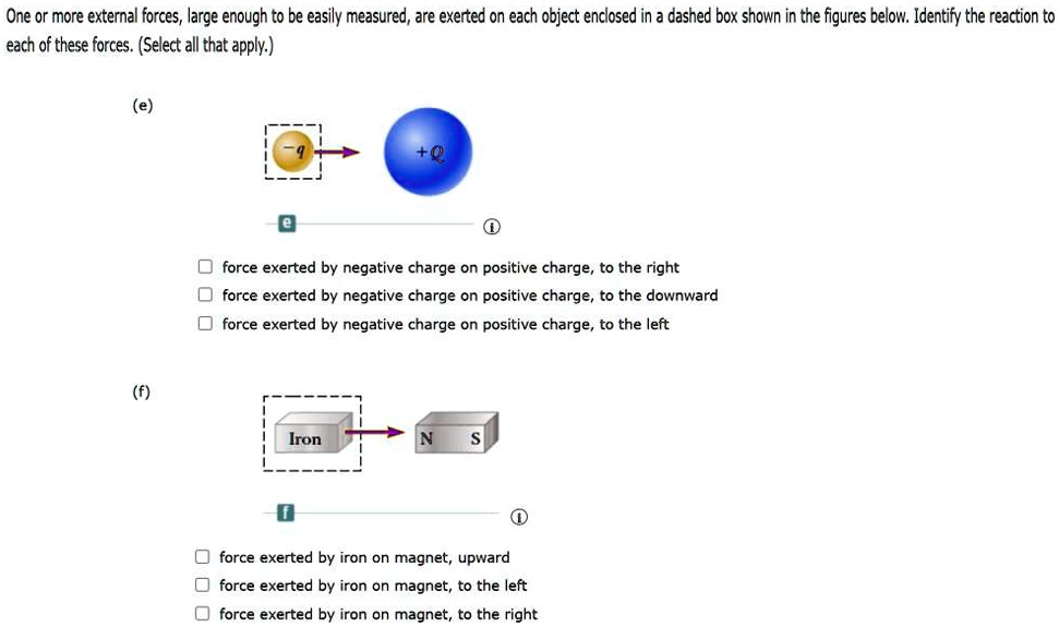 SOLVED: One or more external forces, large enough to be easily measured, are exerted on each ...