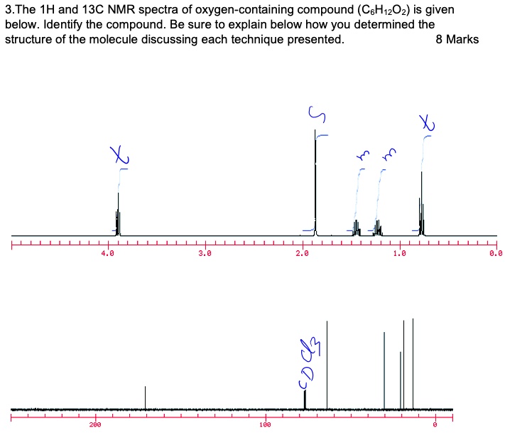 SOLVED: 3.The 1H and 13C NMR spectra of oxygen-containing compound (CeH12O2) is given below ...