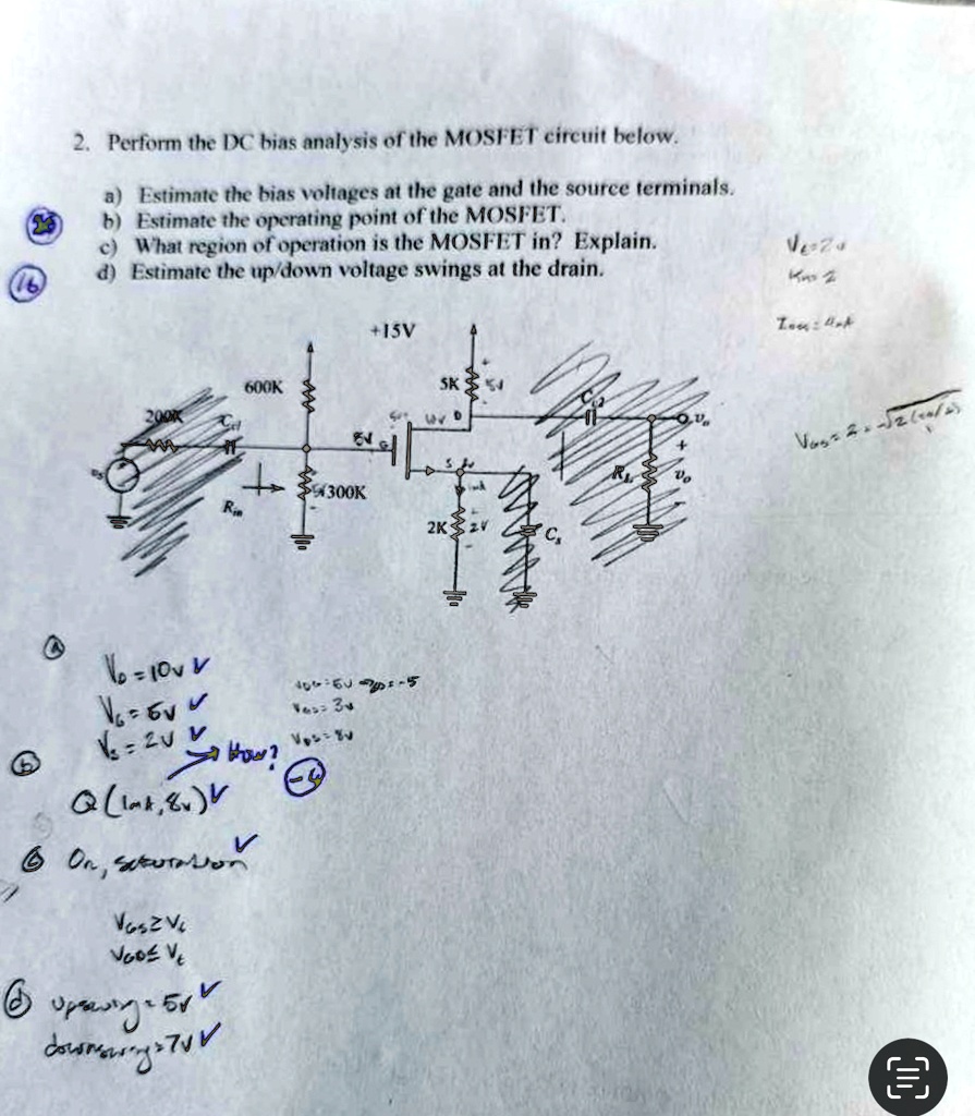 2 perform the dc bias analysis of the mosfet circuit below a estimate ...