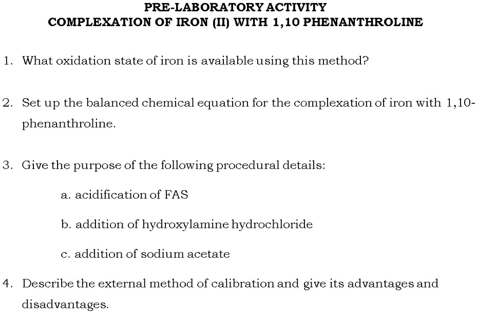 pre laboratory activity complexation of iron ii with 110 phenanthroline ...