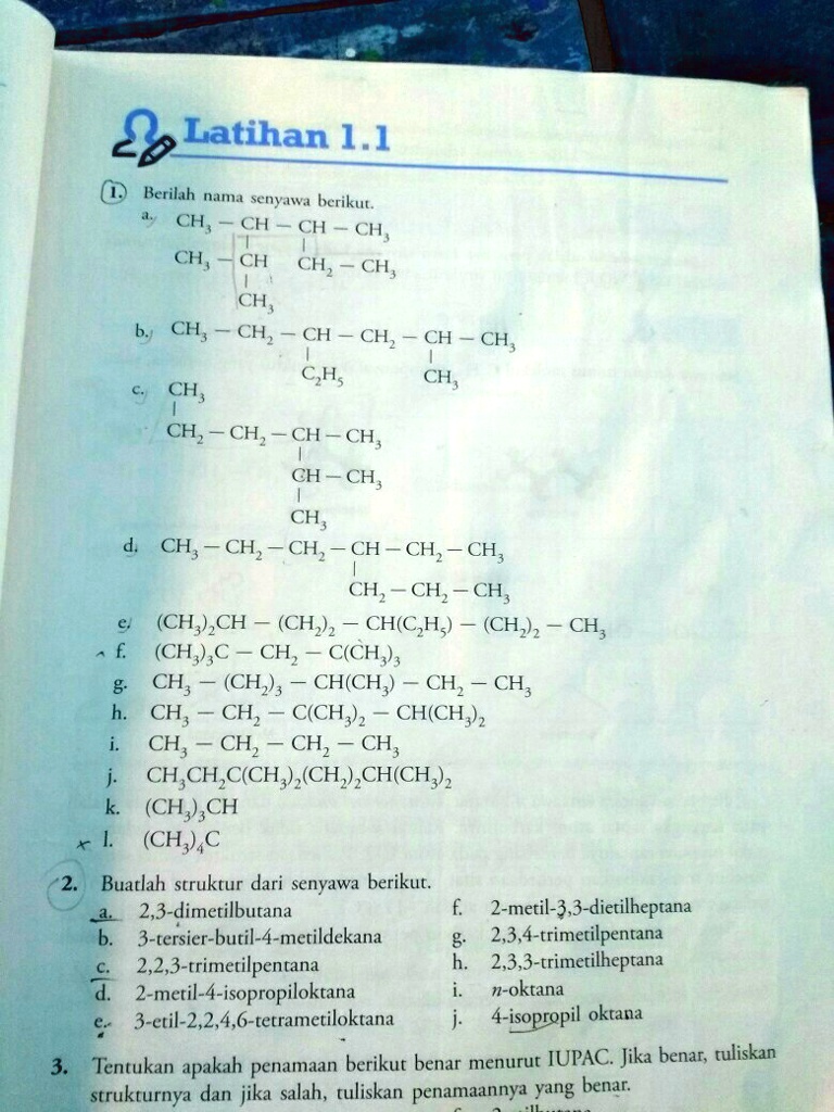 SOLVED: apa jawabannya dari soal kimia tersebut Latihan 1.1 Berilah nama senyawa berikut: CH, CH ...