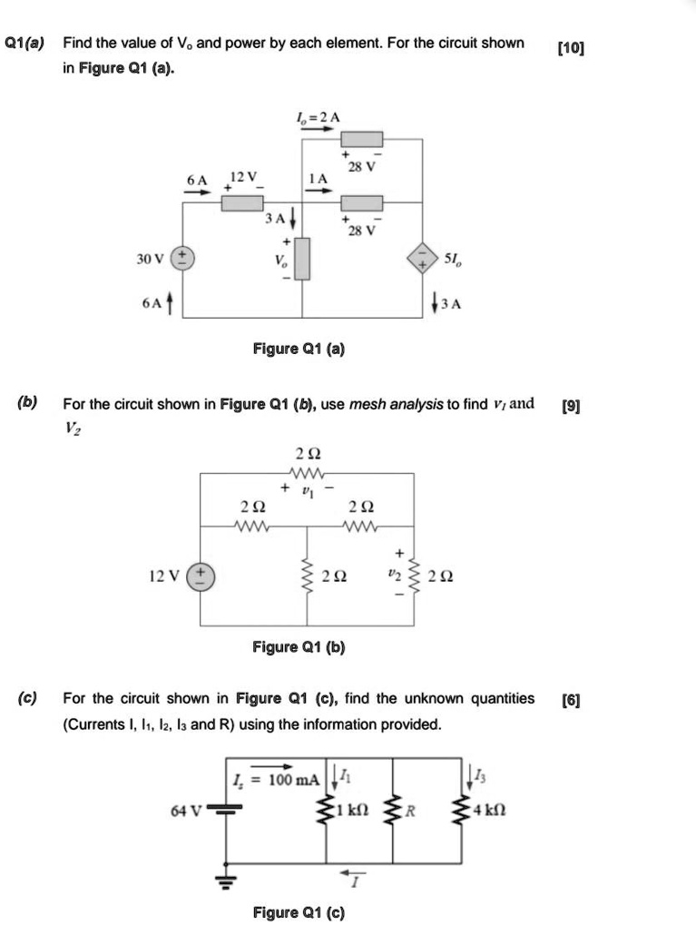 q1a find the value of vo and power by each element for the circuit shown in figure q1 a 10 622a ...