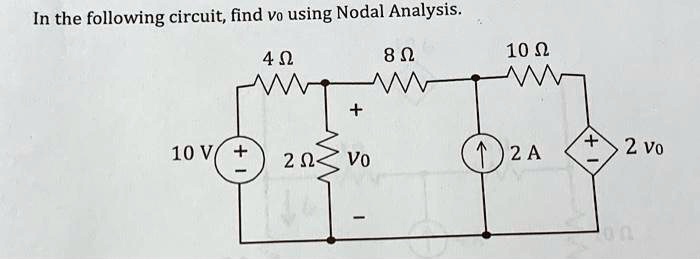 SOLVED: In the following circuit, find vo using Nodal Analysis. 40Î© 10V 10Î© 2Vo 20Î© VO