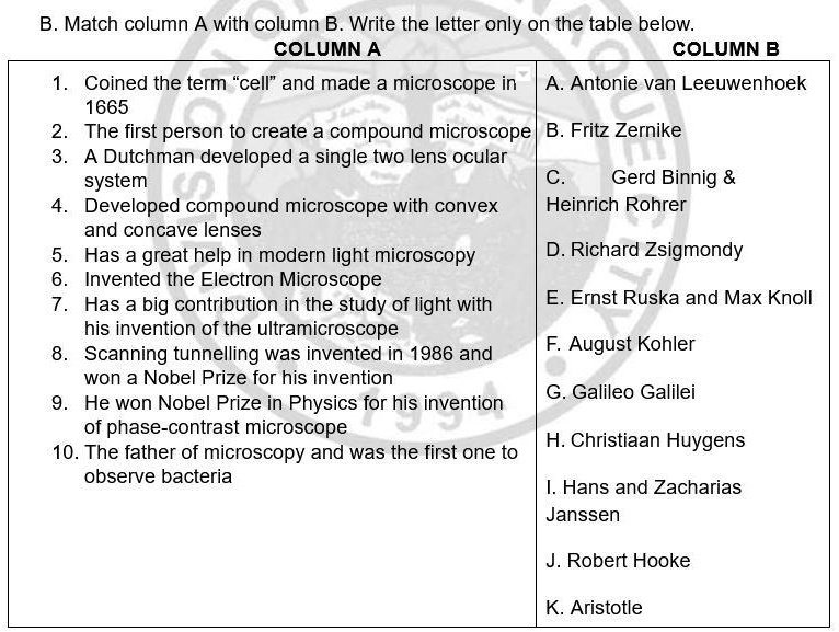 Solved B Match Column A With Column B Write The Letter Only On The 4718