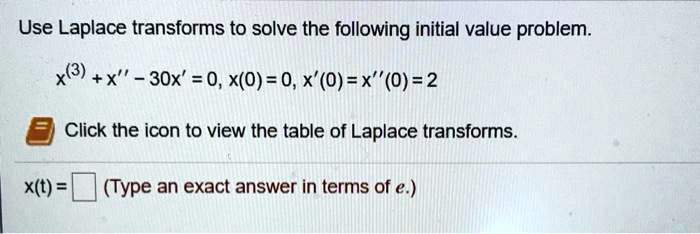 SOLVED:Use Laplace transforms to solve the following initial value ...