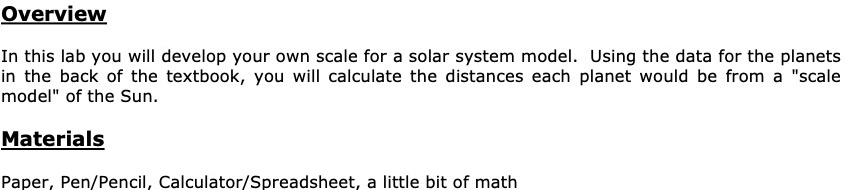 SOLVED: Needs calculations from each planet Overview In this lab, you ...