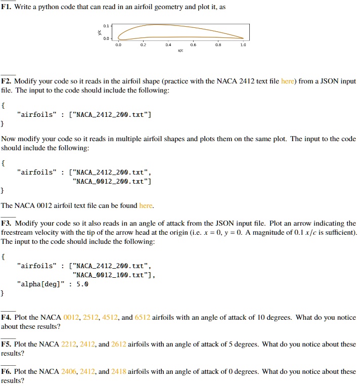 SOLVED: F1. Write a Python code that can read in an airfoil geometry and plot it, as shown below ...