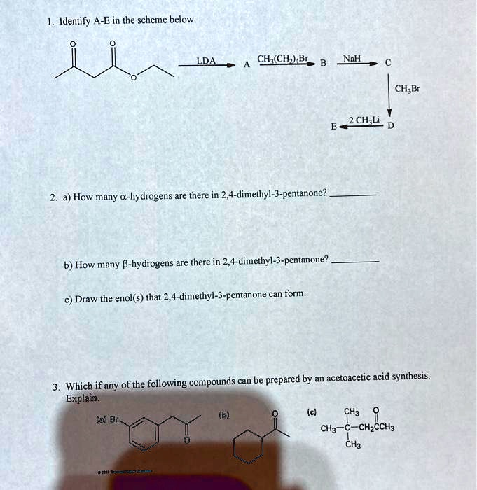 SOLVED:Identify A-E in the scheme below: LDA CH(CH) Br _ NaH CH;Br 2CHLi a) How many a-hydrogens ...