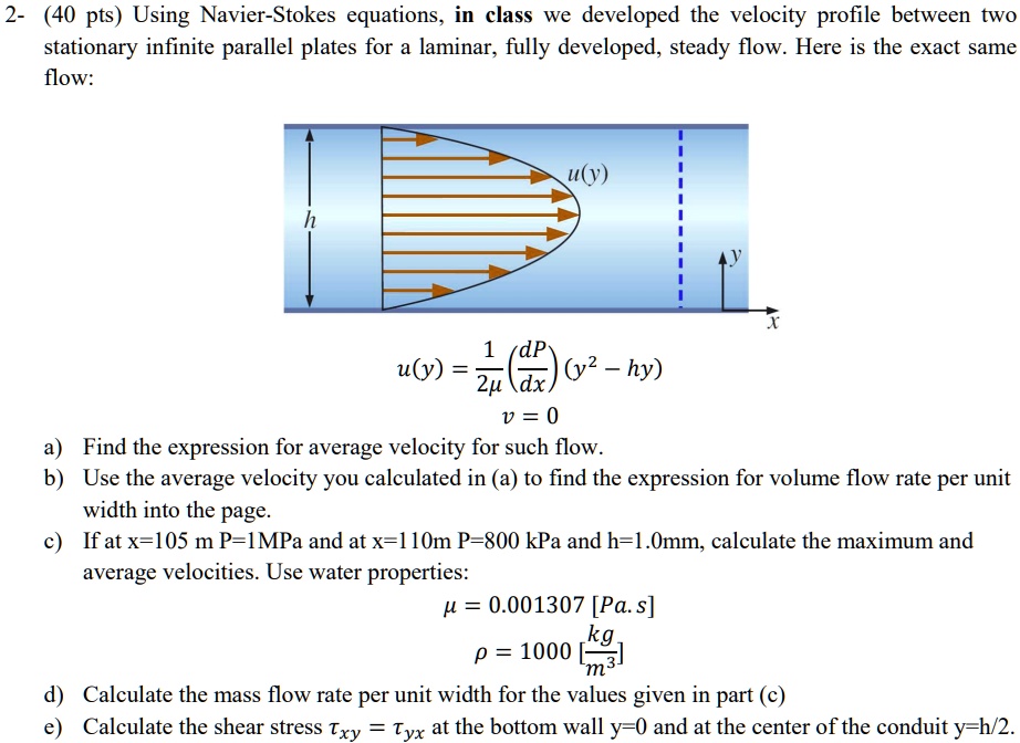 SOLVED: Using Navier-Stokes equations, in class we developed the velocity profile between two ...