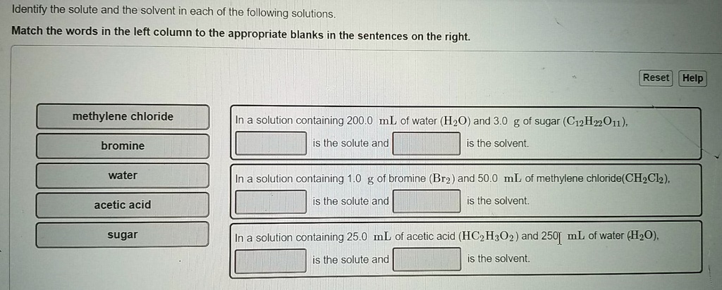 SOLVED: Identify the solute and the solvent in each of the following solutions Match the words ...