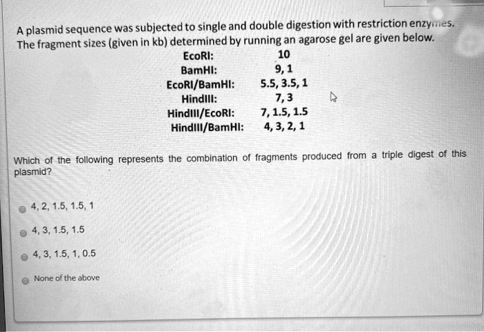 SOLVED: A plasmid sequence was subjected to single and double digestion with restriction enzymes ...