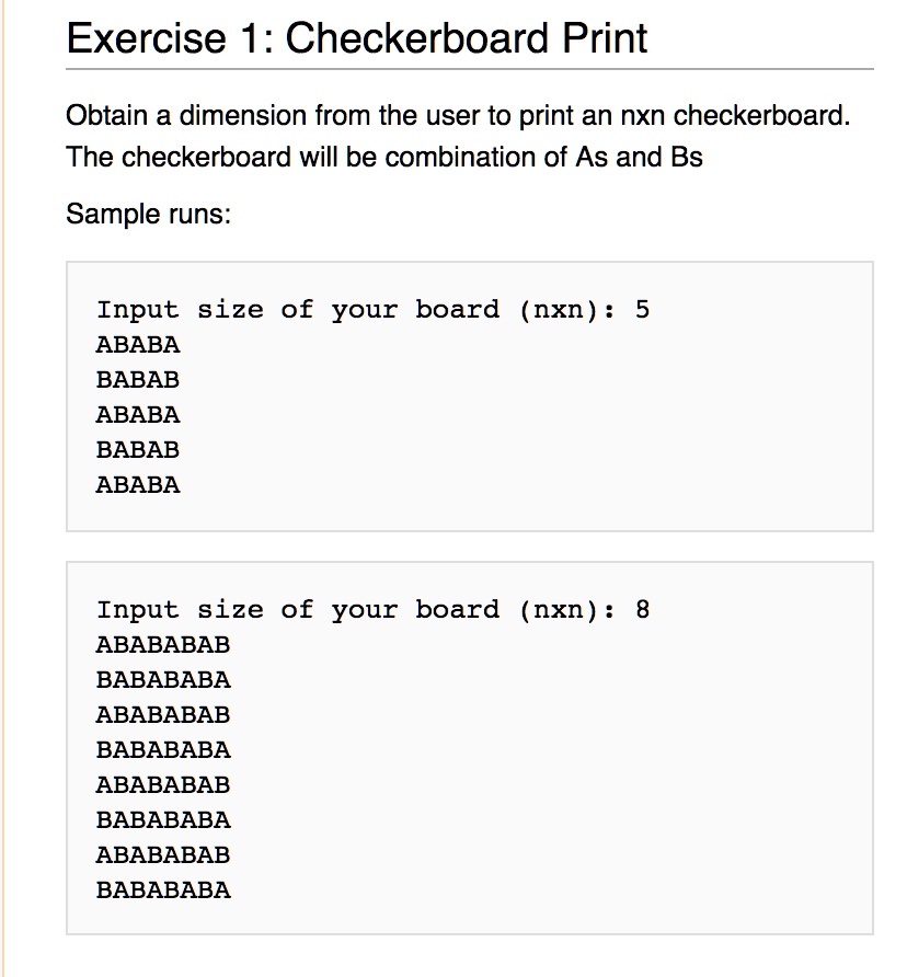 Solved In C Using Nested Loops Exercise 1 Checkerboard Print Obtain A Dimension From The 3017