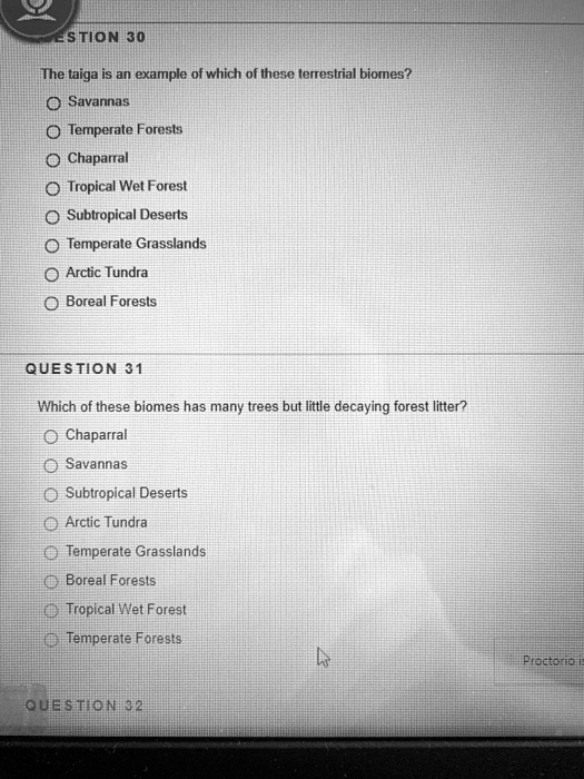 SOLVED: The taiga is an example of which of these terrestrial biomes ...