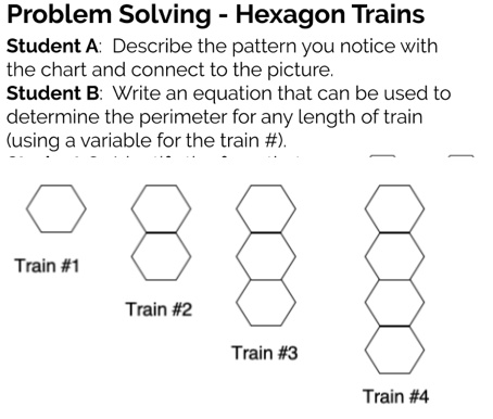 SOLVED: Problem Solving Hexagon Trains Student A: Describe the pattern ...
