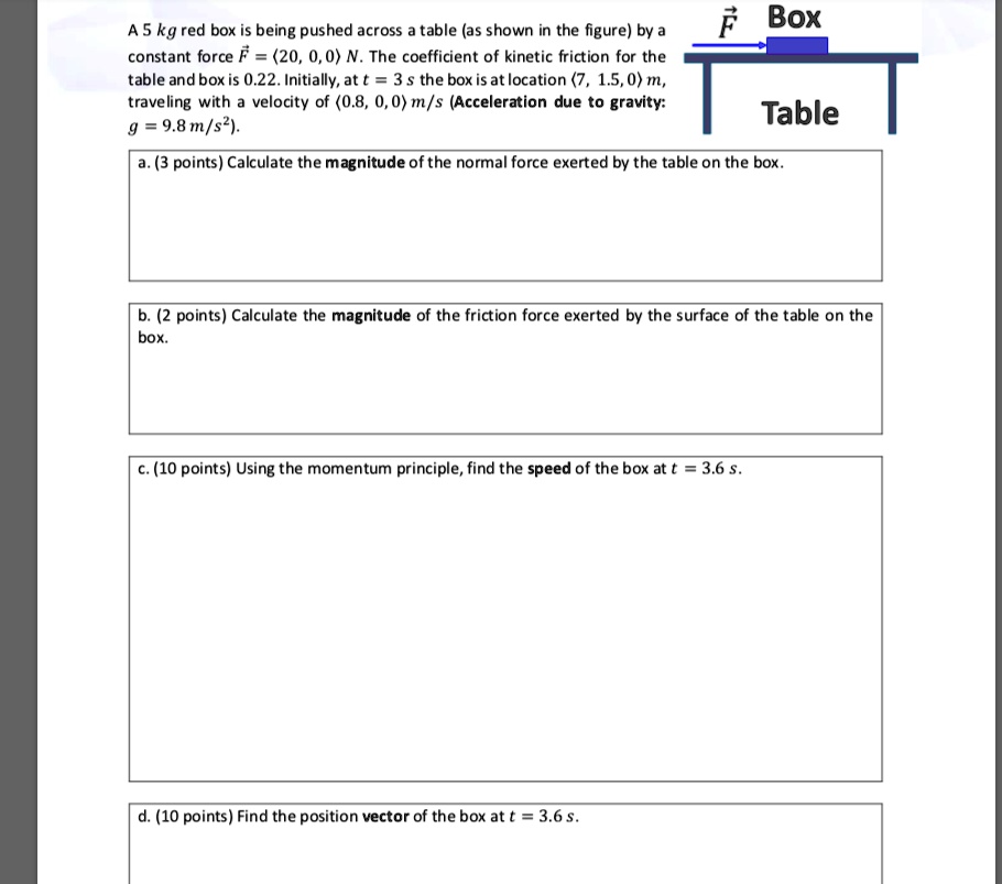 SOLVED: A 5 kgred box is being pushed across table (as shown in the ...