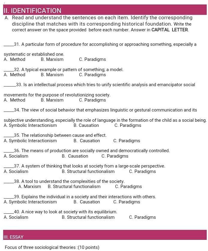 SOLVED: Pasagot po lahat yan. IDENTIFICATION: Read and understand the ...
