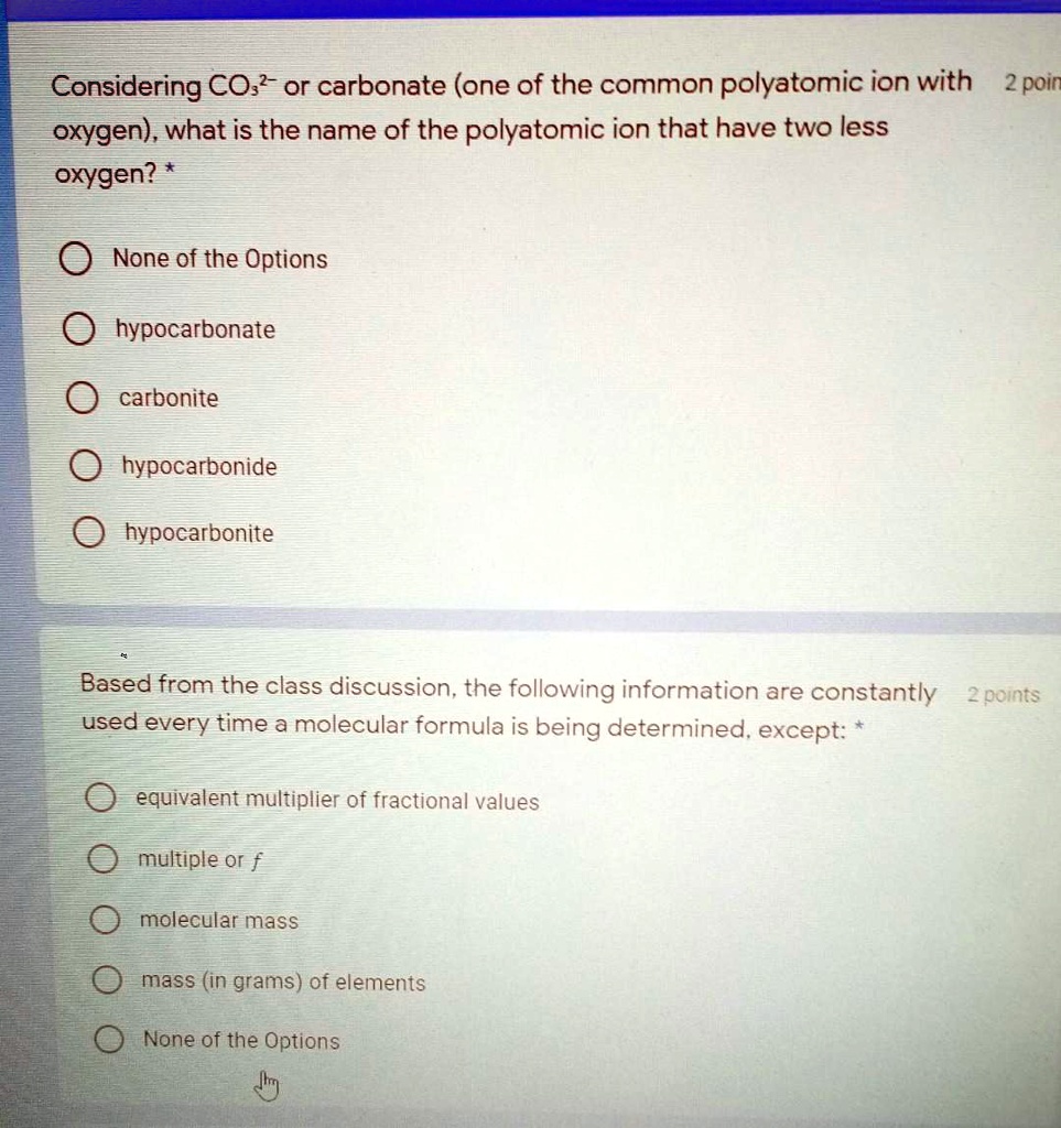 SOLVED: Considering CO;?- or carbonate (one of the common polyatomic ...