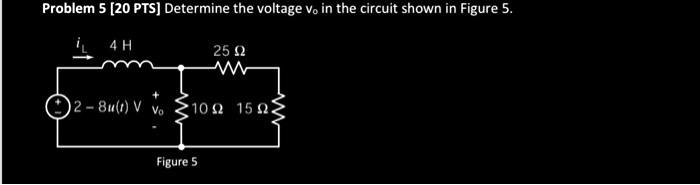 Problem 5 [20 PTS] Determine the voltage vo in the circuit shown in Figure 5. 4 H 25 ? 2 - 8u(t ...