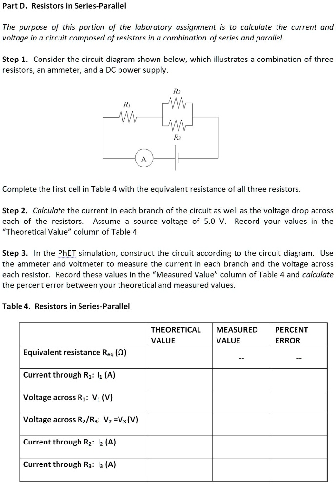 SOLVED: Part D Resistors in Series-Parallel The purpose of this portion of the laboratory ...