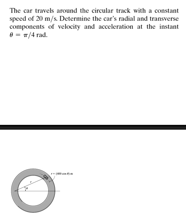 The car travels around the circular track with a constant speed of 20 m ...