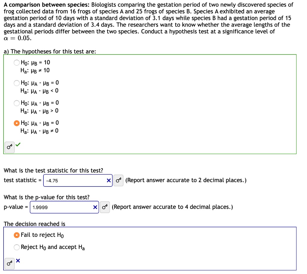 SOLVED: A Comparison Between Species: Biologists comparing the ...