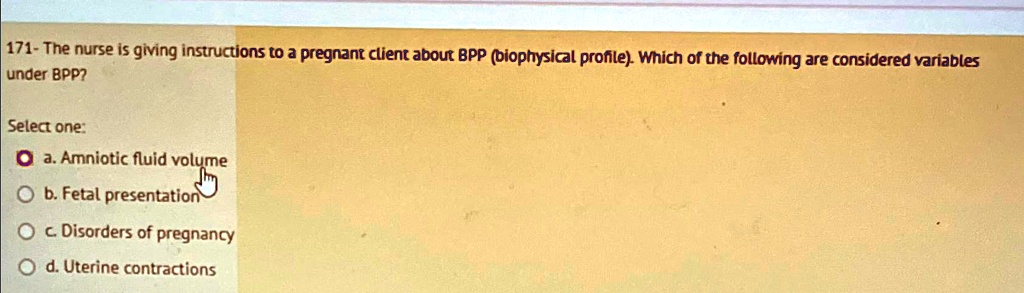 SOLVED: 171- The nurse is giving instructions to a pregnant client ...