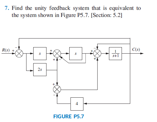 7 find the unity feedback system that is equivalent to the system shown in figure p57 section 52 ...