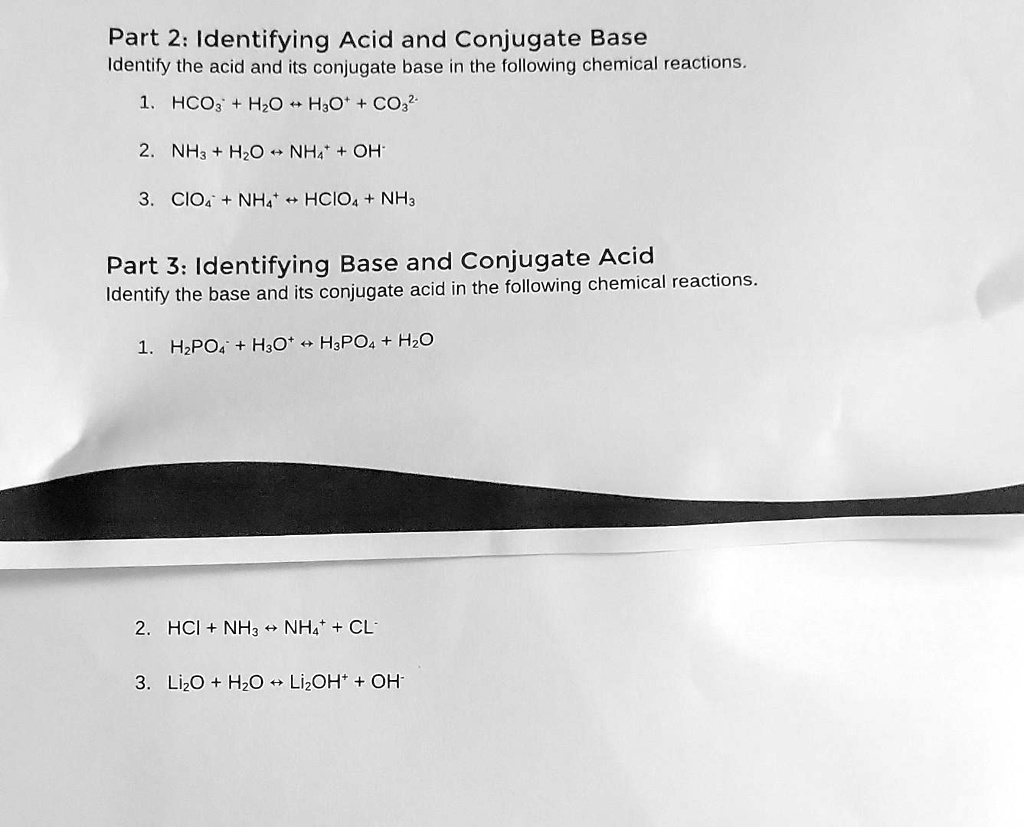 SOLVED: Texts: Part 2: Identifying Acid and Conjugate Base 1. HCO3 ...