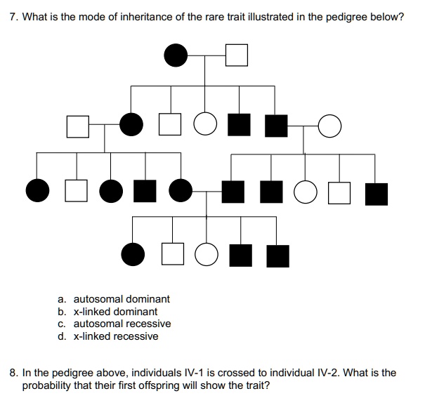 SOLVED: What is the mode of inheritance of the rare trait illustrated ...